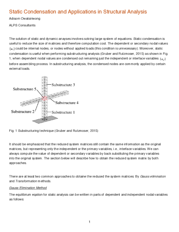 (PDF) Static Condensation and Applications in Structural Analysis