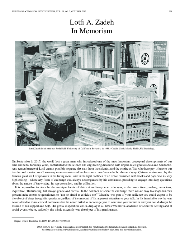 (PDF) Lotfi A. Zadeh In Memoriam