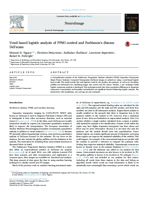 (PDF) Voxel-based logistic analysis of PPMI control and Parkinson's disease DaTscans