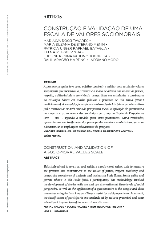 (PDF) Construction and validation of a socio-moral values scale