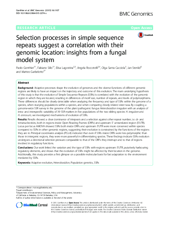 (PDF) Selection processes in simple sequence repeats suggest a ...