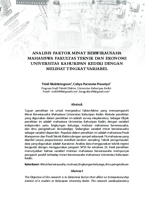 (PDF) Analisis Faktor Minat Berwirausaha Mahasiswa Fakultas Teknik Dan Ekonomi Universitas ...