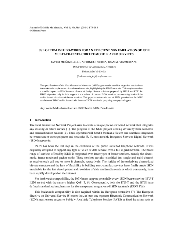(PDF) Use of TDM pseudo-wires for an efficient NGN emulation of ISDN ...