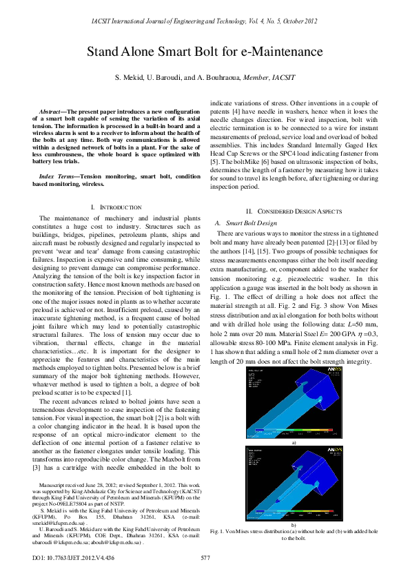 (PDF) Stand Alone Smart Bolt for e-Maintenance | uthman baroudi ...