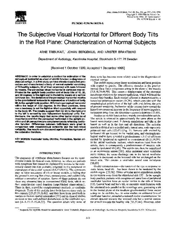 (PDF) The subjective visual horizontal for different body tilts in the ...