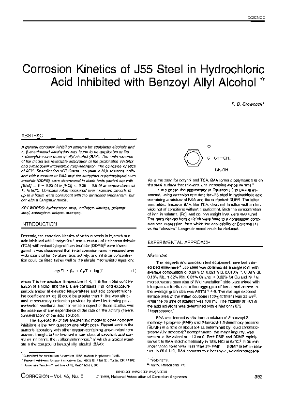 (PDF) Corrosion Kinetics of J55 Steel in Hydrochloric Acid Inhibited ...