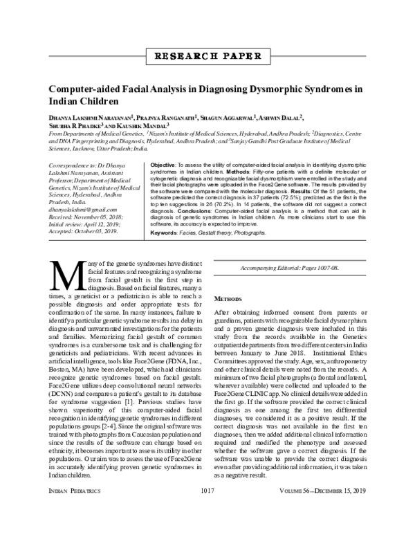(PDF) Computer-aided Facial Analysis in Diagnosing Dysmorphic Syndromes ...