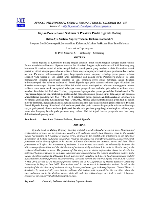 (PDF) Kajian Pola Sebaran Sedimen di Perairan Pantai Sigandu Batang