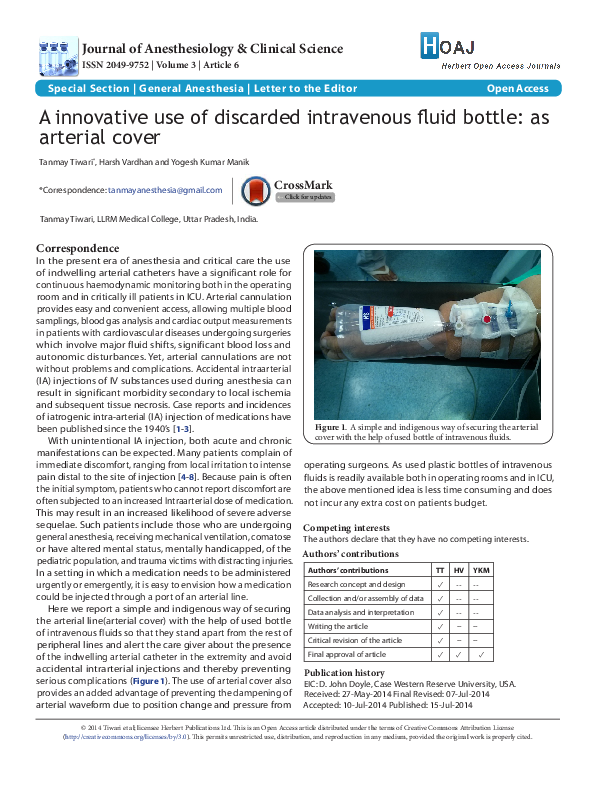 (PDF) A innovative use of discarded intravenous fluid bottle:as ...