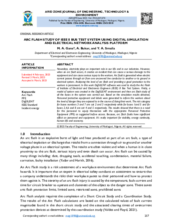 (PDF) ARC Flash study of IEEE 8 bus test system using digital ...