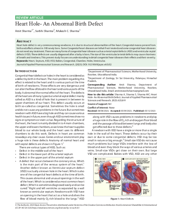 (PDF) Heart Hole-An Abnormal Birth Defect