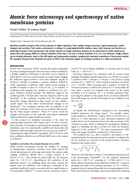 (PDF) Atomic force microscopy and spectroscopy of native membrane proteins