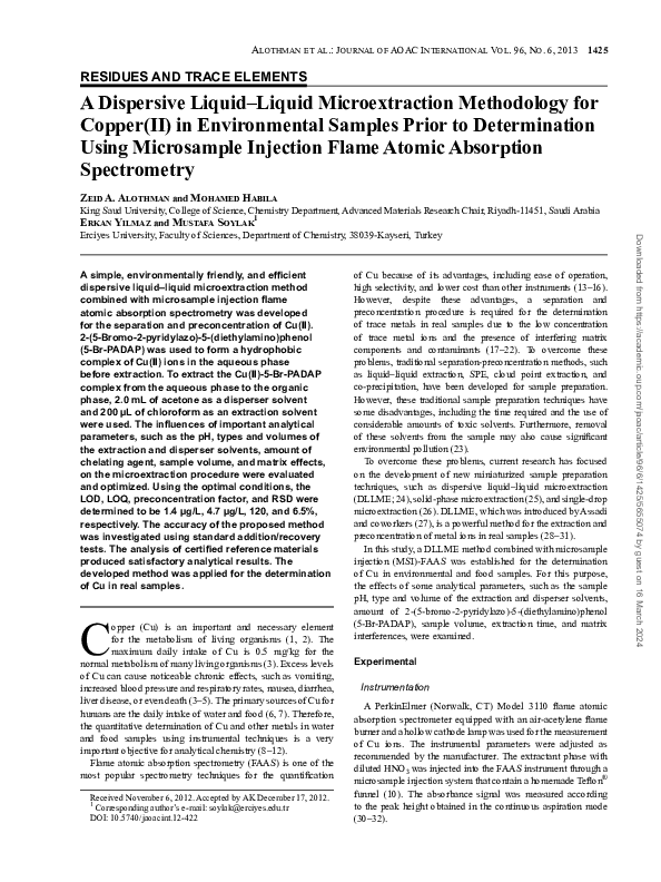 (PDF) A Dispersive Liquid - Liquid Microextraction Methodology for Copper(II) in Environmental ...