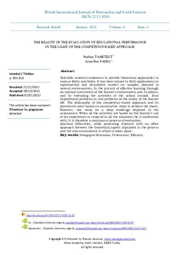 (PDF) The Reality of the Evaluation of Educational Performance in the Light of the Competency ...