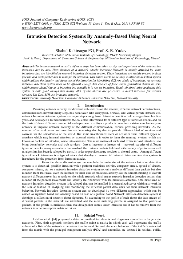 Pdf Intrusion Detection Systems By Anamoly Based Using Neural Network