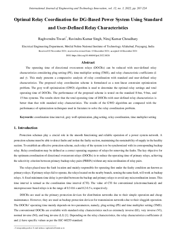 Pdf Optimal Relay Coordination For Dg Based Power System Using Standard And User Defined Relay