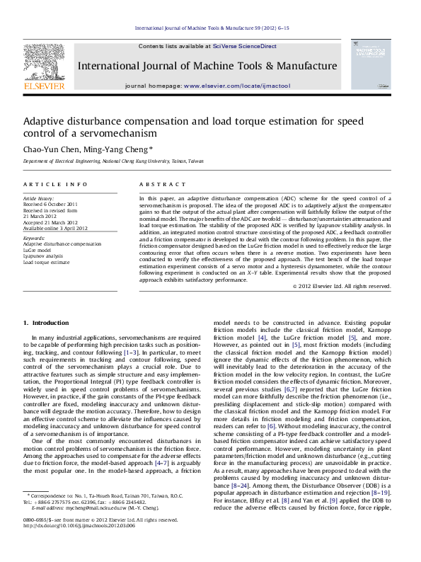 (PDF) Adaptive disturbance compensation and load torque estimation for ...
