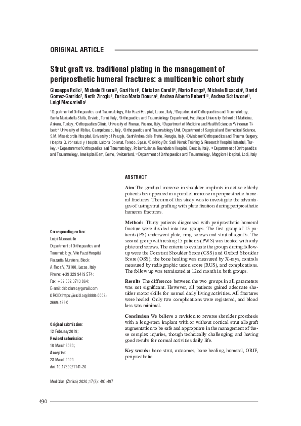 (PDF) Strut graft vs. traditional plating in the management of periprosthetic humeral fractures ...