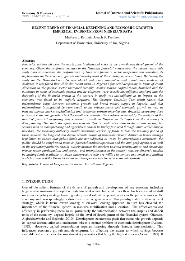 (PDF) Financial Deepening and Economic Growth in Nigeria