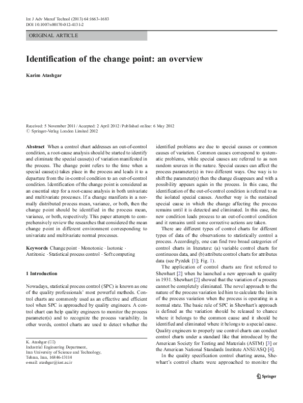 (PDF) Identification of the change point: an overview
