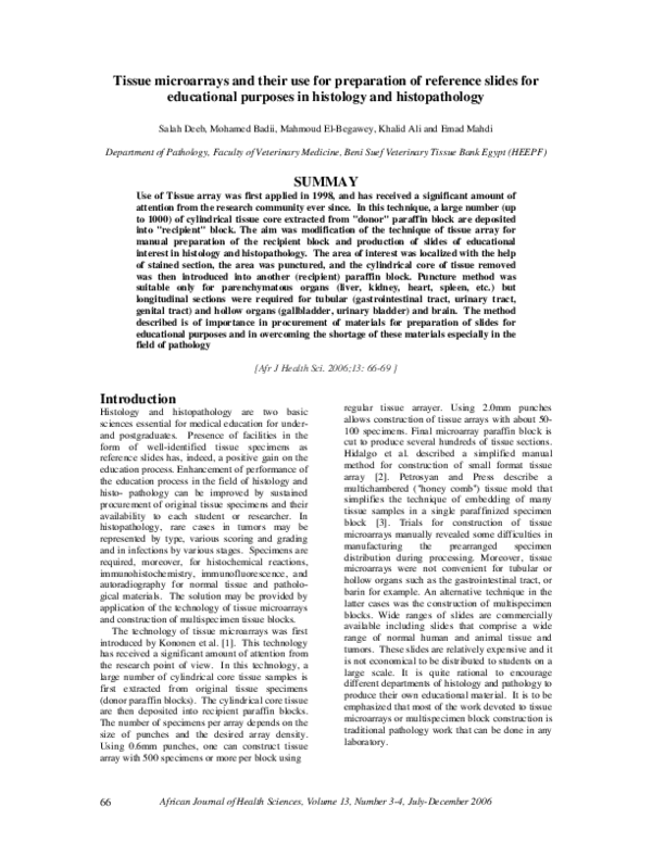 (PDF) Tissue microarrays and their use for preparation of reference slides for educational ...