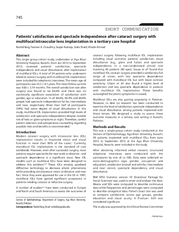 (PDF) Patients' satisfaction and spectacle independence after cataract ...