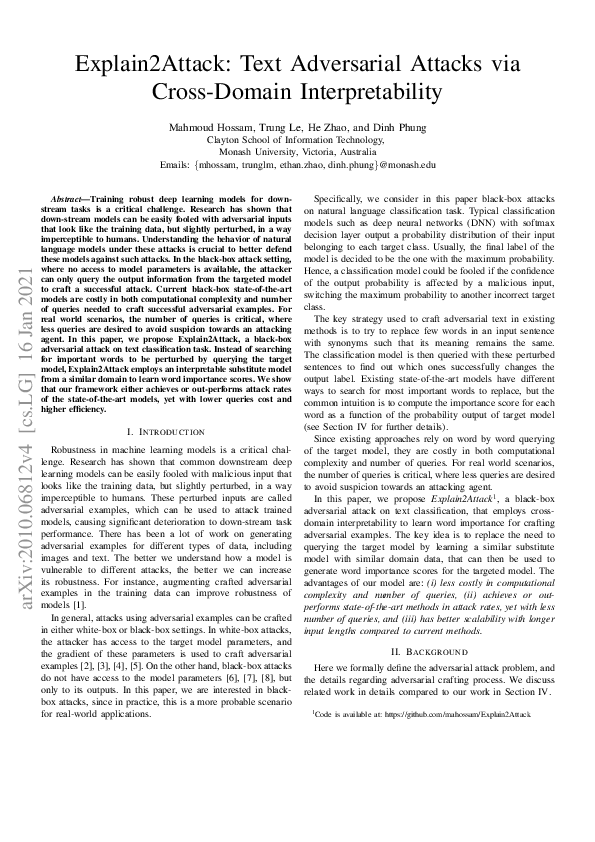 (PDF) Explain2Attack: Text Adversarial Attacks via Cross-Domain Interpretability
