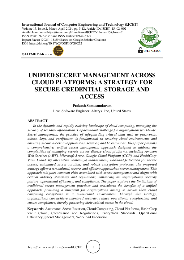 (PDF) UNIFIED SECRET MANAGEMENT ACROSS CLOUD PLATFORMS: A STRATEGY FOR ...