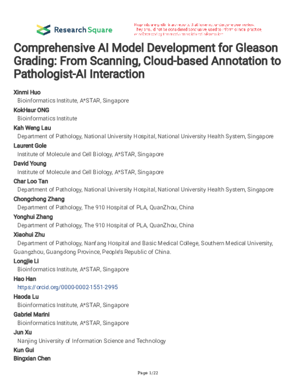 (PDF) Comprehensive AI Model Development for Gleason Grading: From Scanning, Cloud-based ...