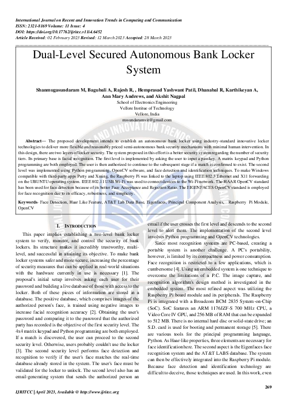 (PDF) Dual-Level Secured Autonomous Bank Locker System