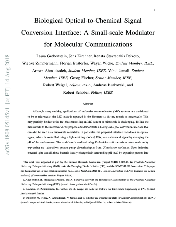(PDF) Biological optical-to-chemical signal conversion interface