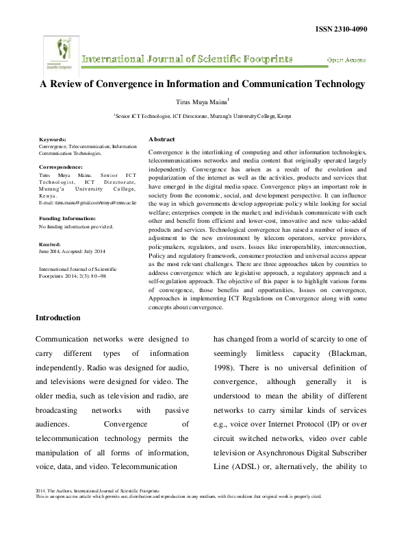 (PDF) A Review of Convergence in Information and Communication Technology