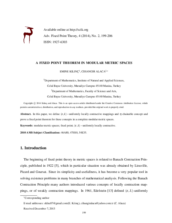 (PDF) A fixed point theorem in modular metric spaces