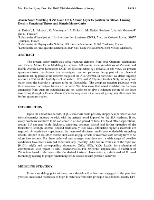 (PDF) Atomic Scale Modeling of ZrO2 and HfO2 Atomic Layer Deposition on Silicon: Linking Density ...