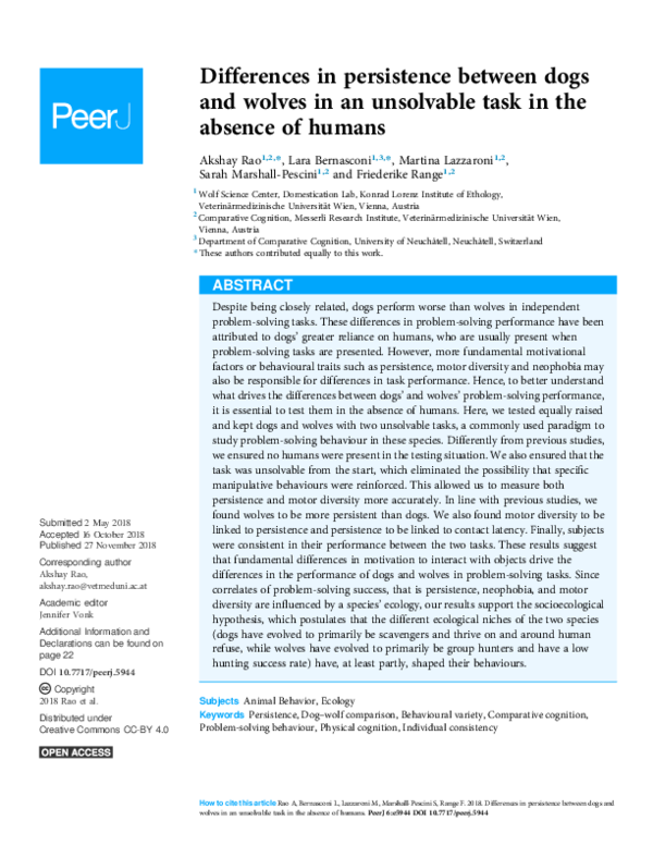 (PDF) Differences in persistence between dogs and wolves in an ...