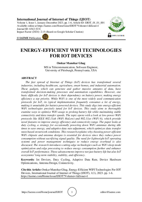 (PDF) ENERGY-EFFICIENT WIFI TECHNOLOGIES FOR IOT DEVICES