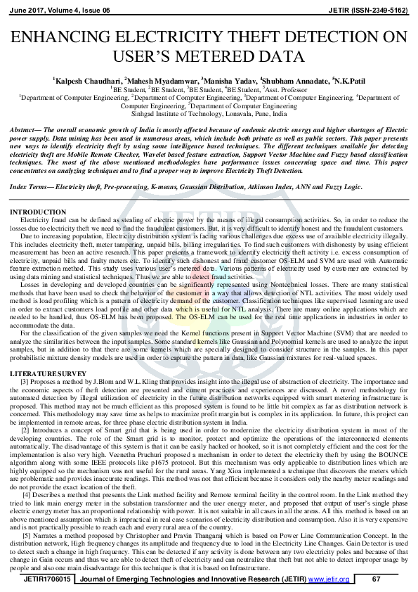 (PDF) Enhancing Electricity Theft Detection On User’s Metered Data