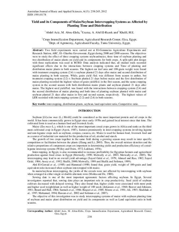 (PDF) Yield and its Components of Maize/Soybean Intercropping Systems as Affected by Planting ...