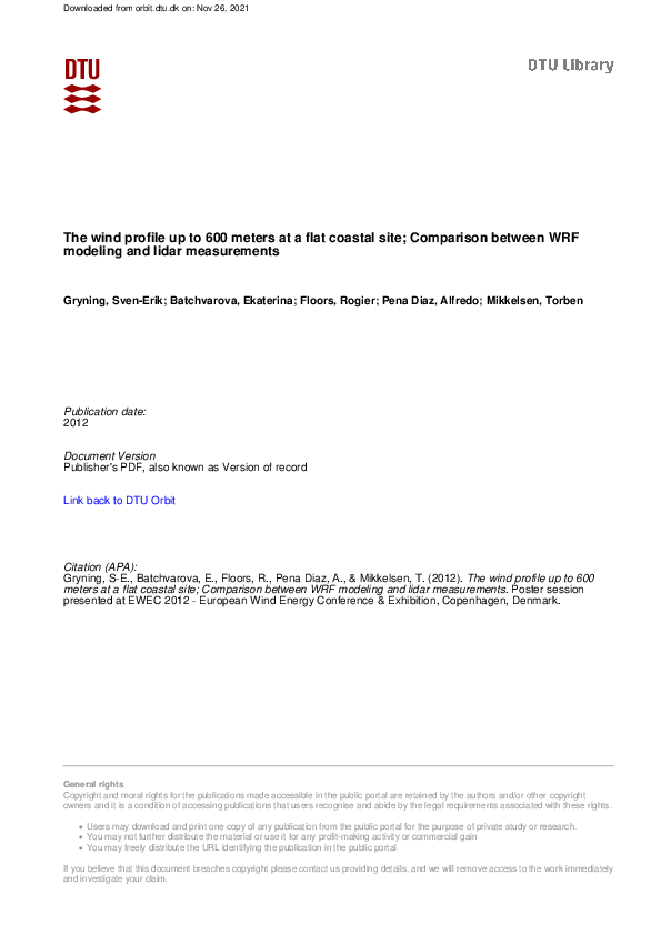 (PDF) The wind profile up to 600 meters at a flat coastal site ...