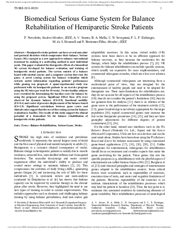 (PDF) Biomedical Serious Game System for Balance Rehabilitation of ...