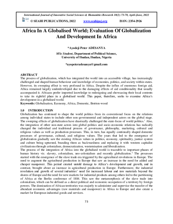 (PDF) Africa In A Globalised World; Evaluation Of Globalization And ...