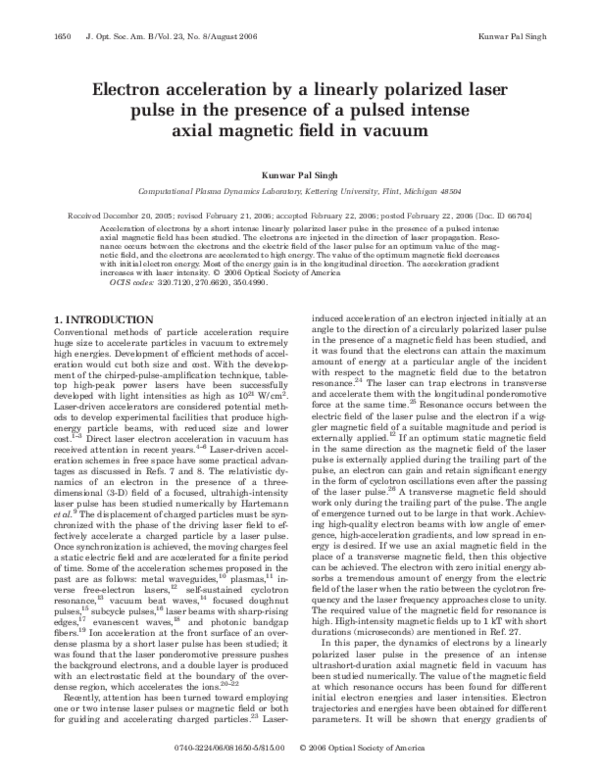 (PDF) Electron acceleration by a linearly polarized laser pulse in the presence of a pulsed ...