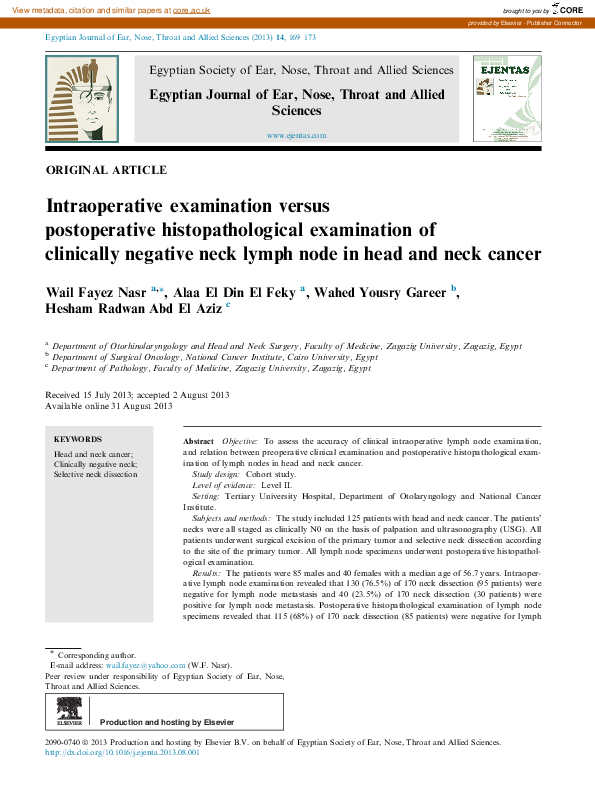 (PDF) Intraoperative examination versus postoperative histopathological examination of ...