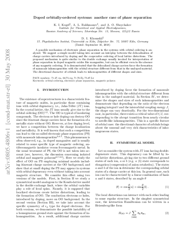 (PDF) Doped orbitally ordered systems: Another case of phase separation