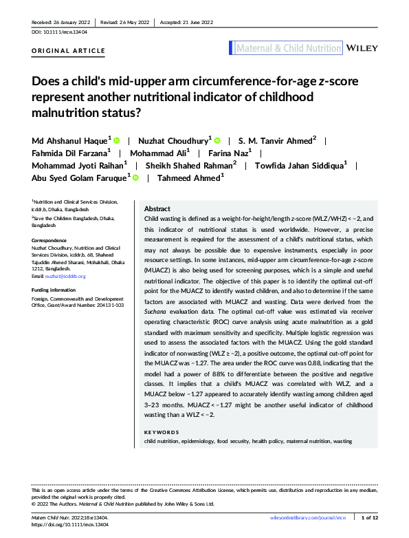 (PDF) Does a child's mid‐upper arm circumference‐for‐age z‐score ...