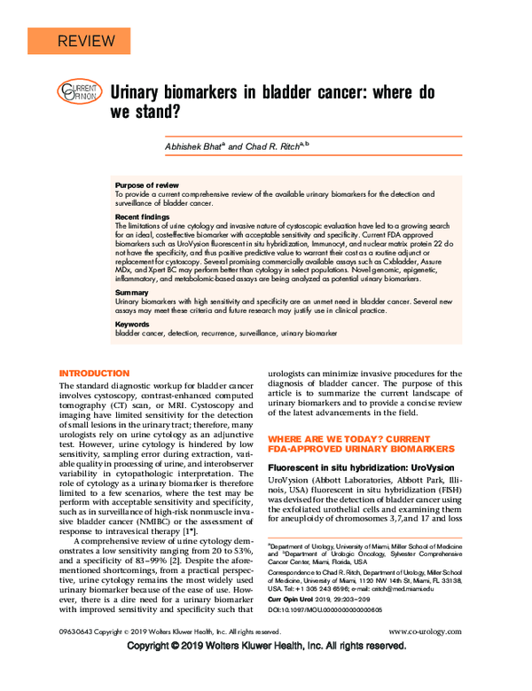 (PDF) Urinary Biomarkers in Bladder Cancer | Kate Williamson - Academia.edu