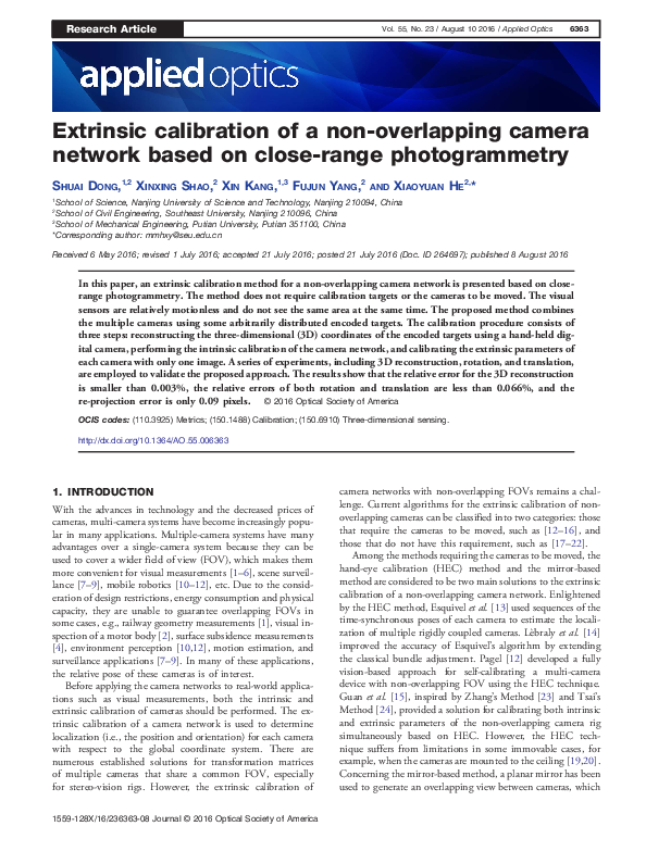 Pdf Extrinsic Calibration Of Non Overlapping Camera Laser System