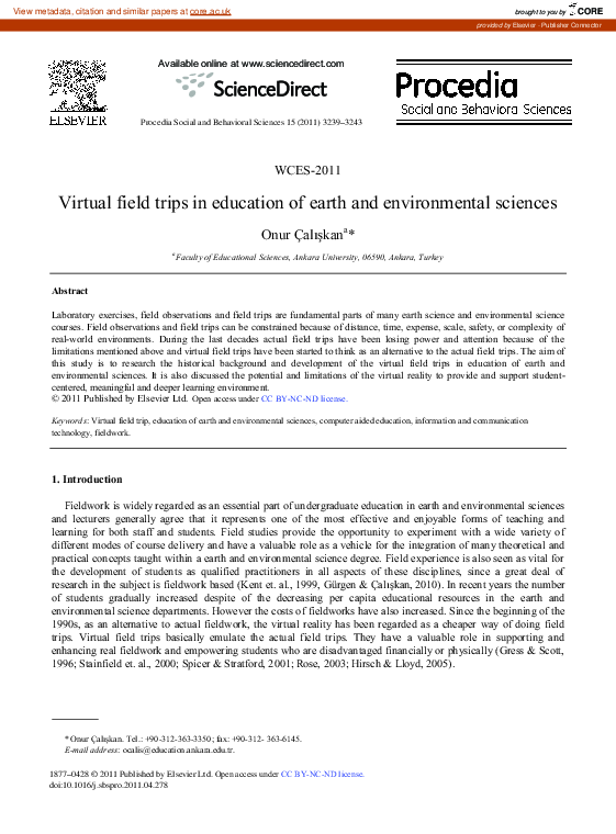 (PDF) Virtual Field Trips in Education of Earth and Environmental Sciences