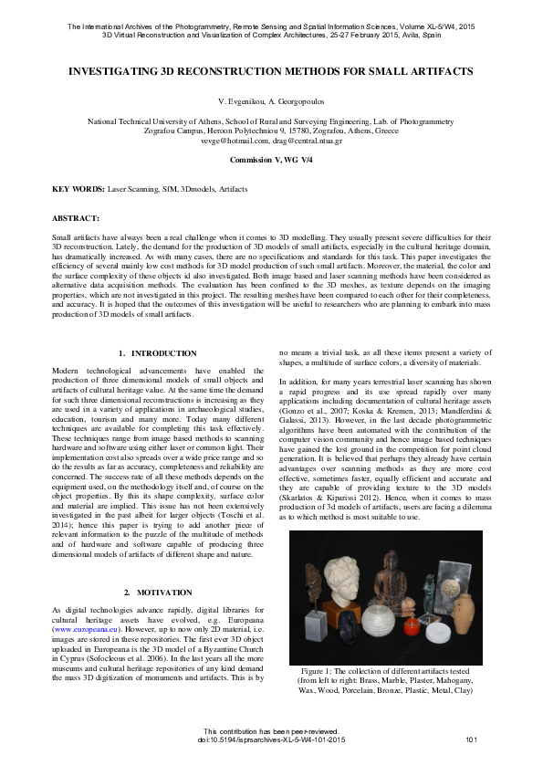 (PDF) Investigating 3D Reconstruction Methods for Small Artifacts
