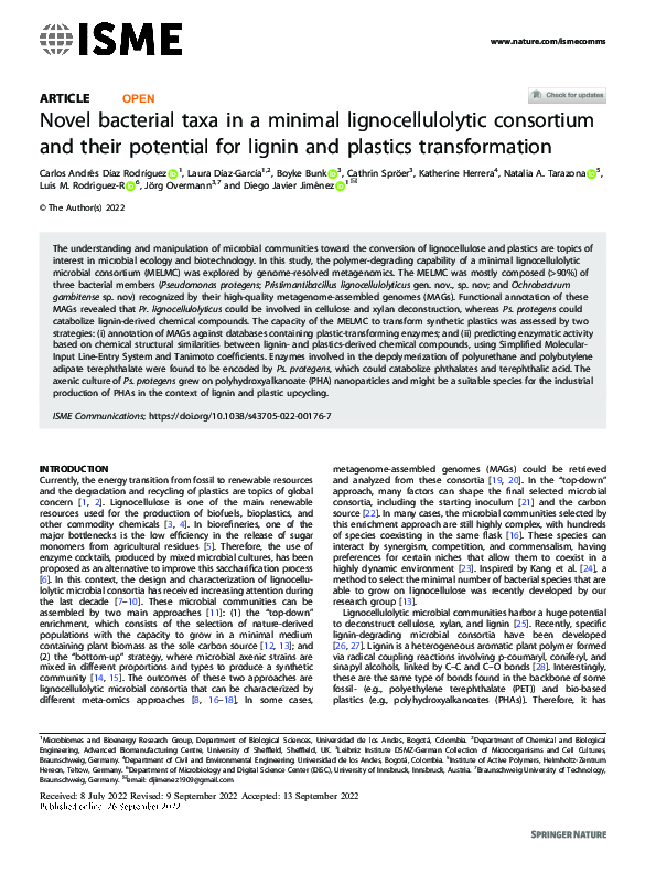 (PDF) Novel bacterial taxa in a minimal lignocellulolytic consortium and their potential for ...